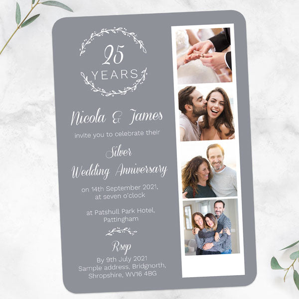 25th Wedding Anniversary Invitations - Photo Leaf Pattern - Pack of 10 - Fast Delivery at Dotty ...