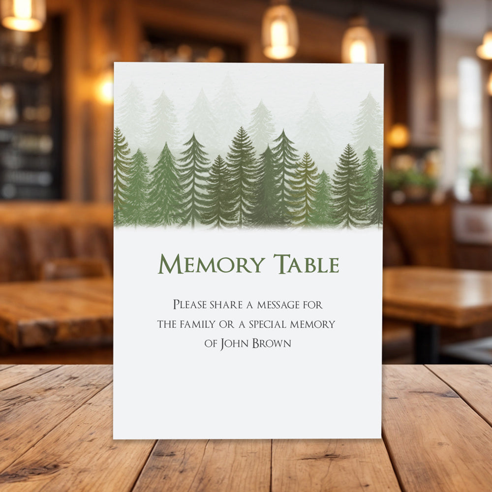 A4 Memory Table Sign with strut - Forest Walk - Fast Delivery at Dotty About Paper