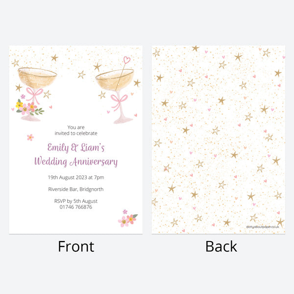 Wedding Anniversary Invitations - Champagne Bubbles - Pack of 10 - Fast Delivery at Dotty About ...