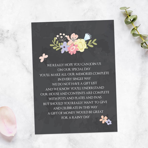 Pastel Chalkboard Flowers Gift Poem Card - Fast Delivery at Dotty About ...