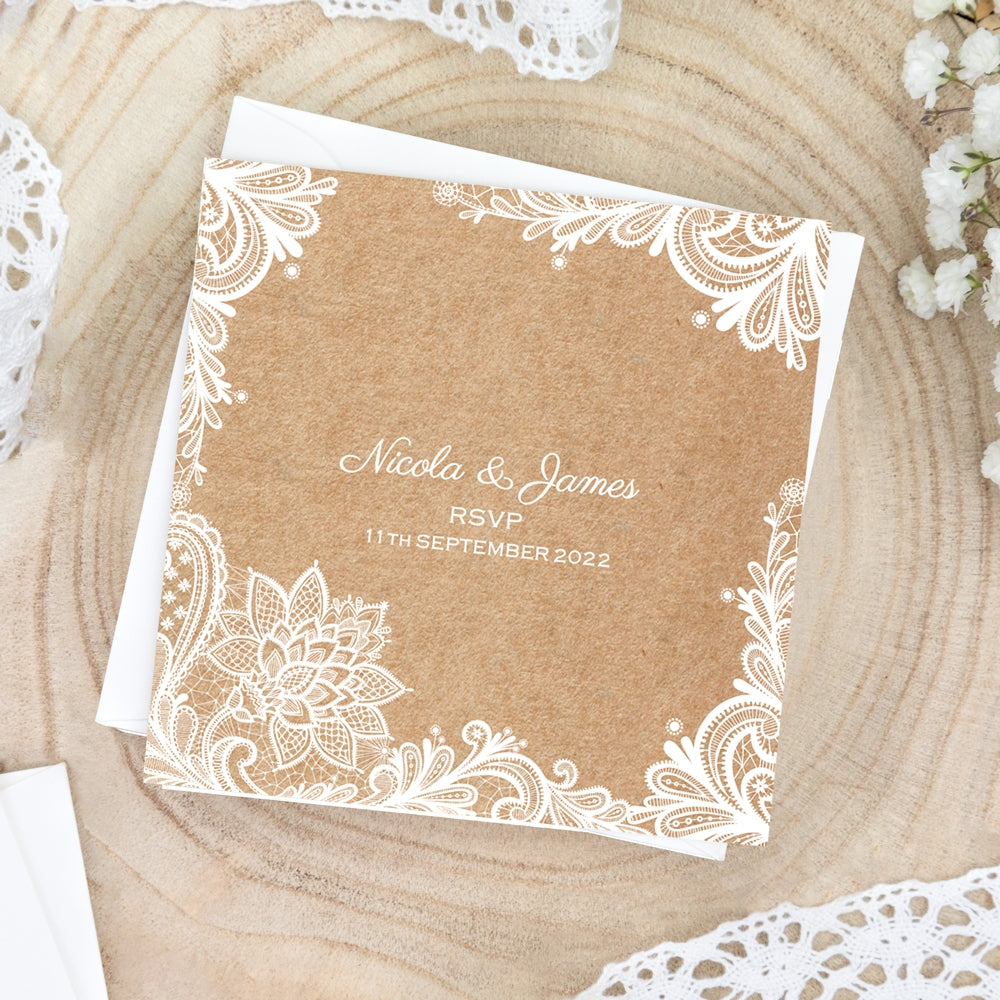 Rustic Wedding Lace RSVP Cards - Fast Delivery at Dotty About Paper