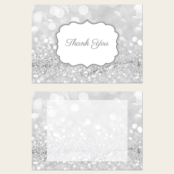 Ready to Write Thank You Cards - Silver Glitter Pattern - Pack of 10 ...