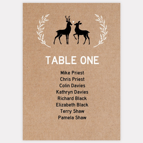 Rustic Woodland Deer Table Planner Cards - Fast Delivery at Dotty About ...