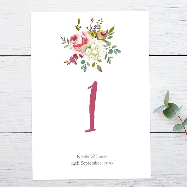 Watercolour Flower Bouquet Table Name/Number - Fast Delivery at Dotty ...