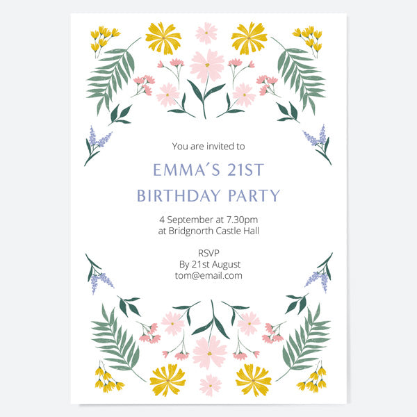 21st Birthday Invitations - Summer Botanicals - Delicate Flowers - Pack ...