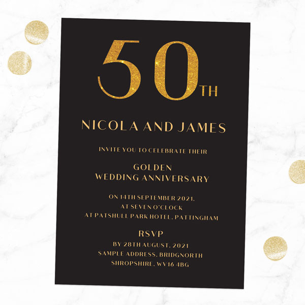 50th Wedding Anniversary Invitations - Glitter Effect Typography - Pack ...