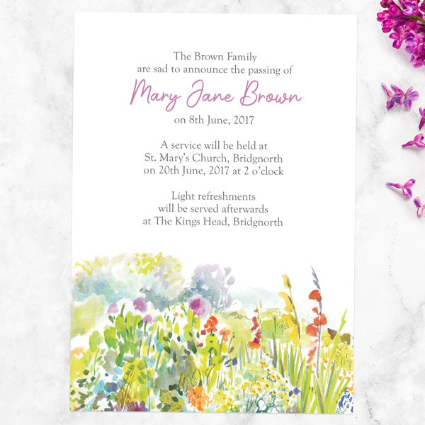 Funeral Invitations - Watercolour Wildflowers - Fast Delivery at Dotty ...