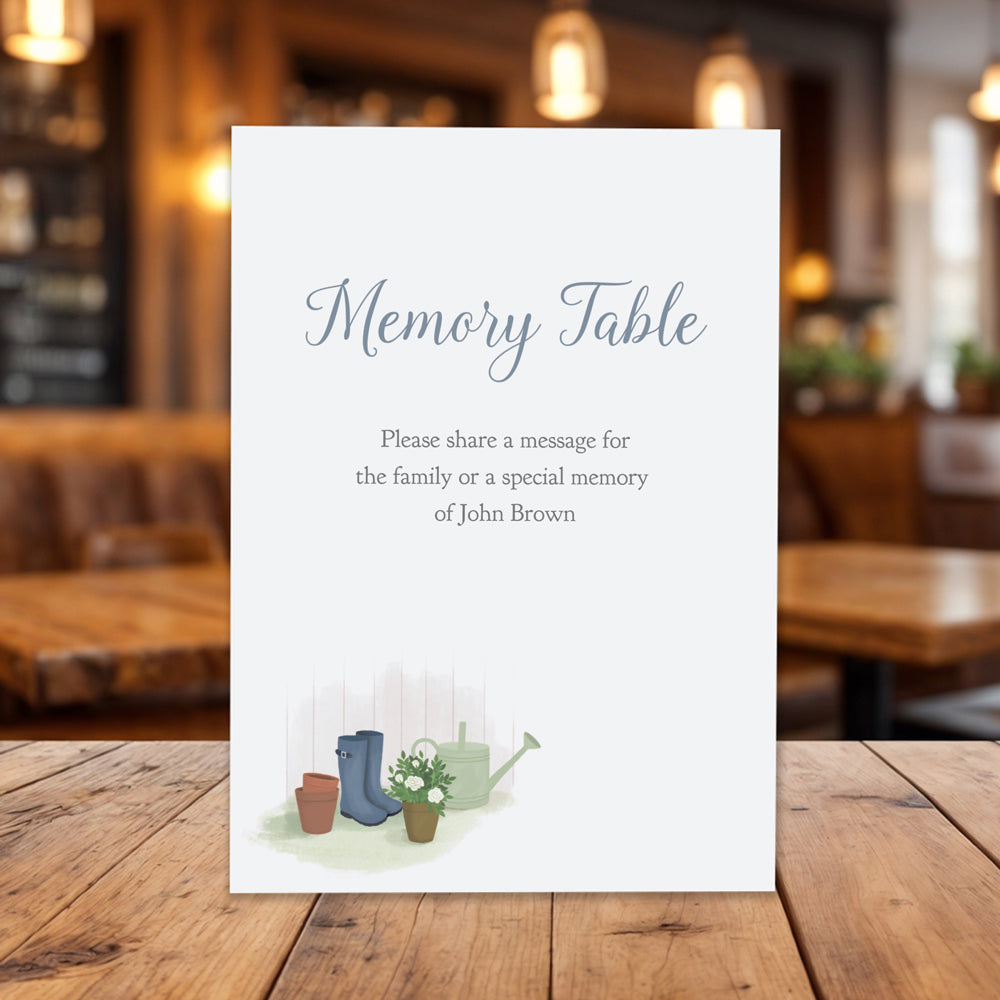 A4 Memory Table Sign with strut - Gardening Wellies - Fast Delivery at ...