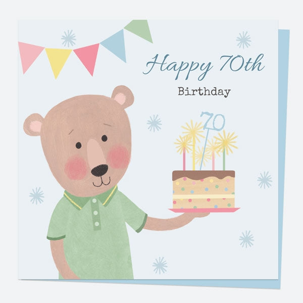 70th Birthday Card Dotty Bear Cake Happy 70th Fast Delivery at Dotty About Paper