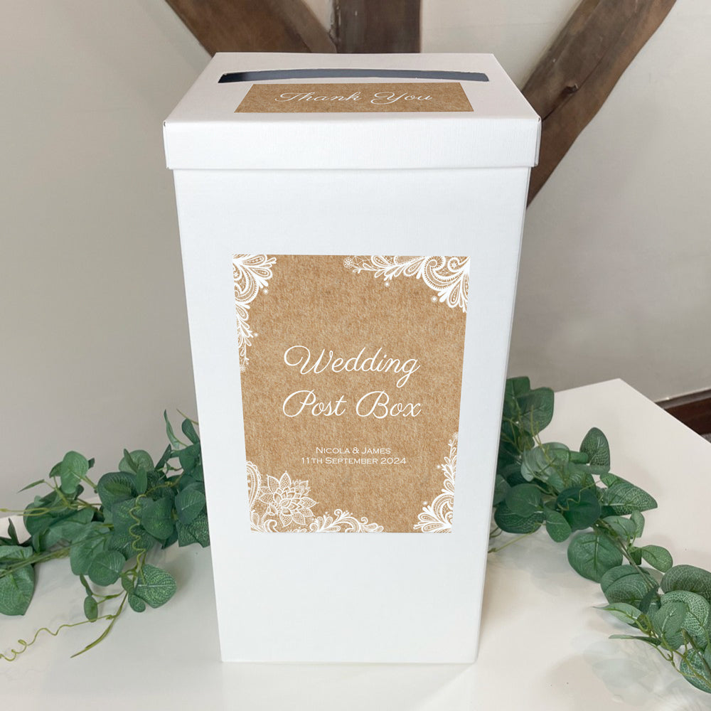 Rustic Wedding Lace Personalised Wedding Post Box - Fast Delivery at ...