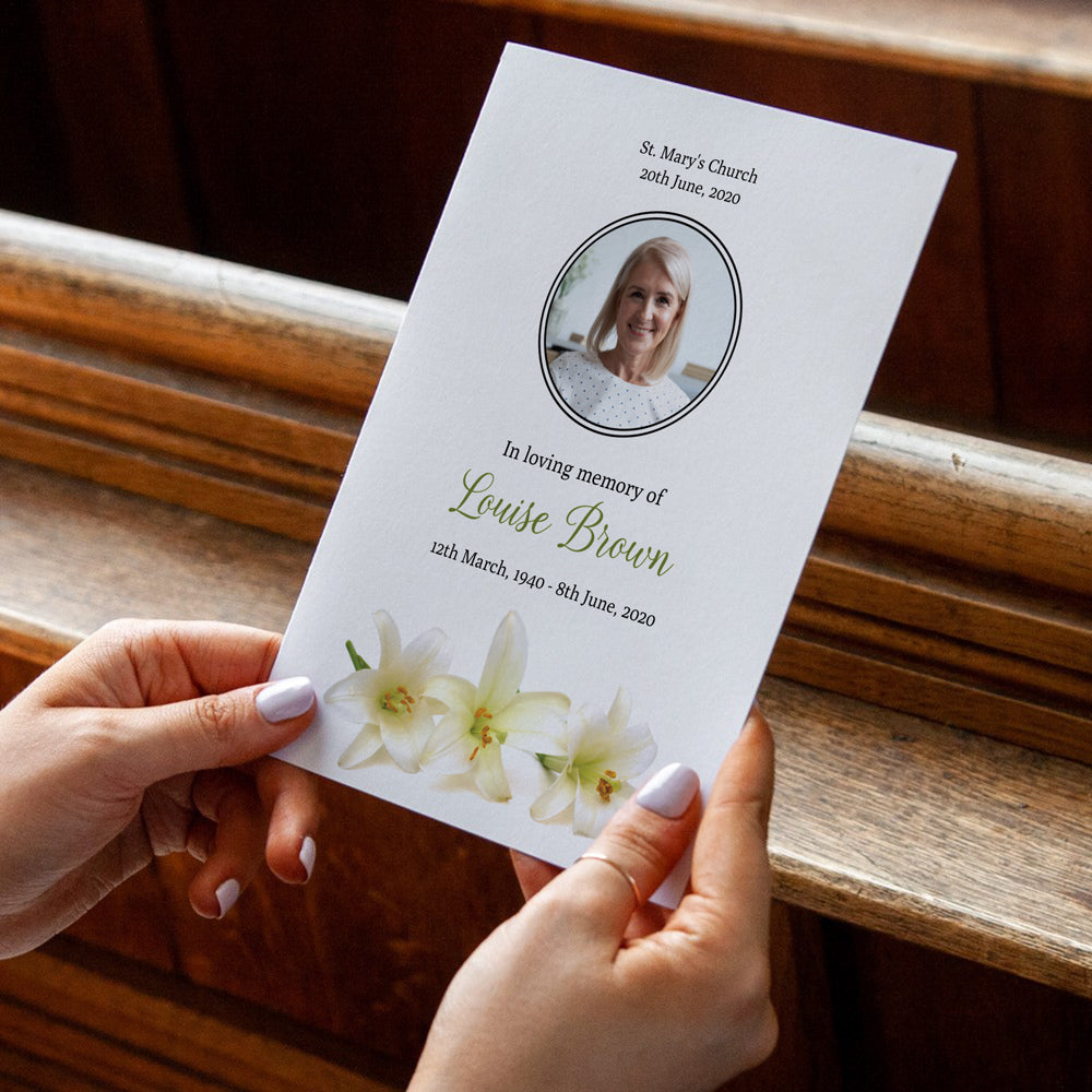 Funeral Order of Service Card - Three Lilies - Fast Delivery at Dotty ...