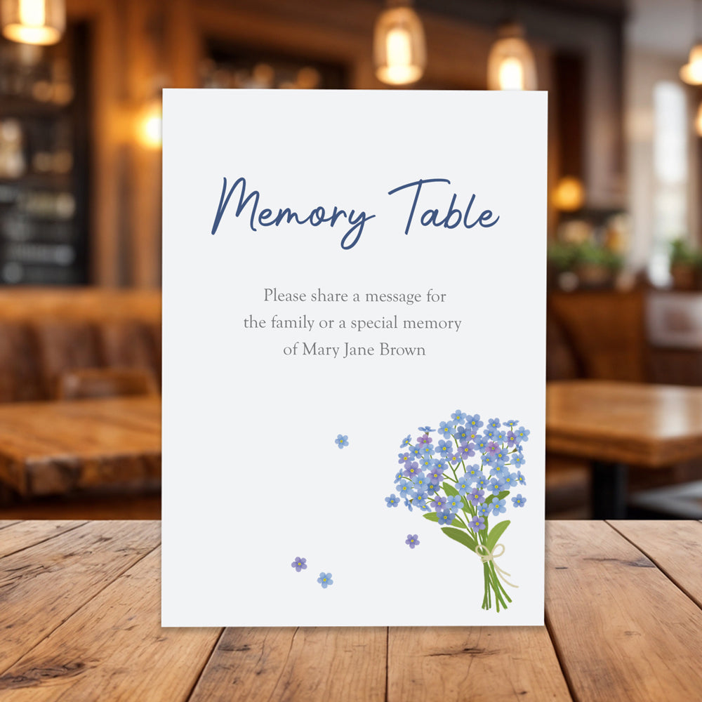A4 Memory Table Sign with strut - Watercolour Forget Me Nots - Fast ...