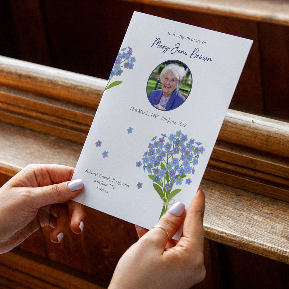 Funeral Order of Service Card - Watercolour Forget-Me-Nots - Fast ...