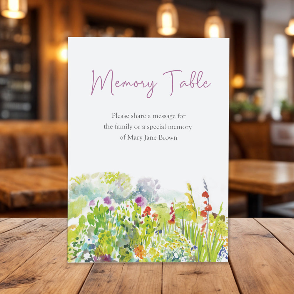A4 Memory Table Sign with strut - Watercolour Wildflowers - Fast ...