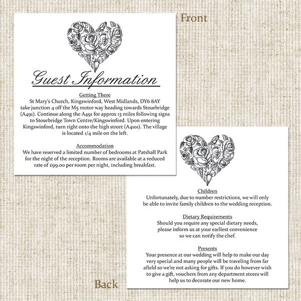 Amore Guest Information - Fast Delivery at Dotty About Paper