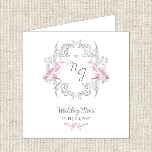 Baroque Love Birds Wedding Menu - Fast Delivery at Dotty About Paper