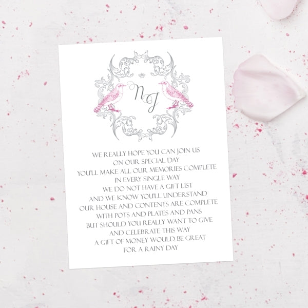 Baroque Love Birds Gift Poem Card - Fast Delivery at Dotty About Paper