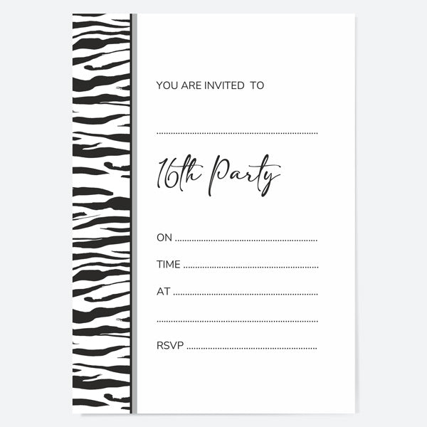 16th Birthday Invitations - Zebra Print Border - Pack of 10 - Fast ...