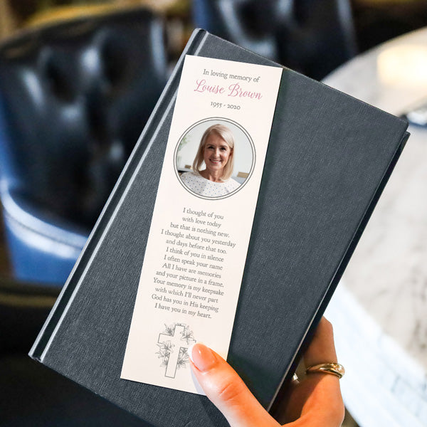 Funeral Bookmark - White Lilies Cross - Fast Delivery at Dotty About Paper