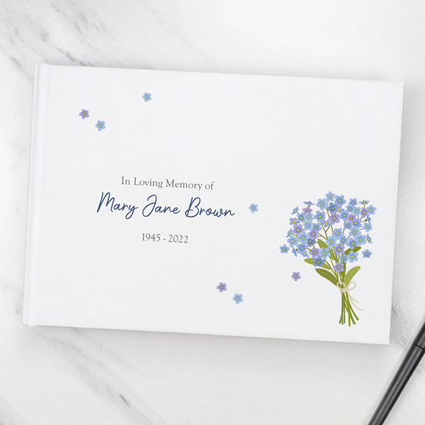 Condolence Guest Book - Watercolour Forget Me Nots - Fast Delivery at ...