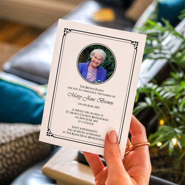 Funeral Invitations - Elegant Frame - Fast Delivery at Dotty About Paper