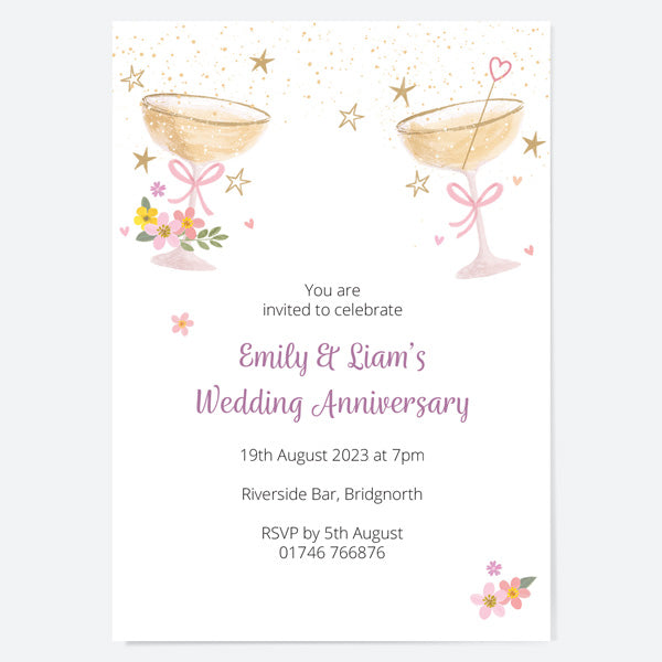 Wedding Anniversary Invitations - Champagne Bubbles - Pack of 10 - Fast Delivery at Dotty About ...