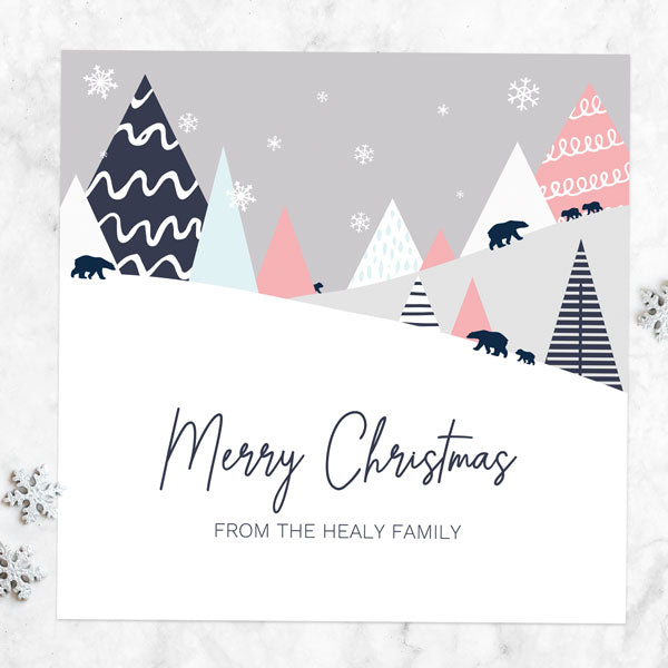 Personalised Christmas Cards - Geometric Winter Hills - Pastel Polar ...