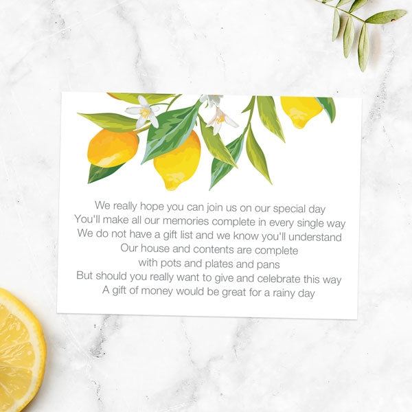 Lemon Citrus Gift Poem Card - Fast Delivery at Dotty About Paper