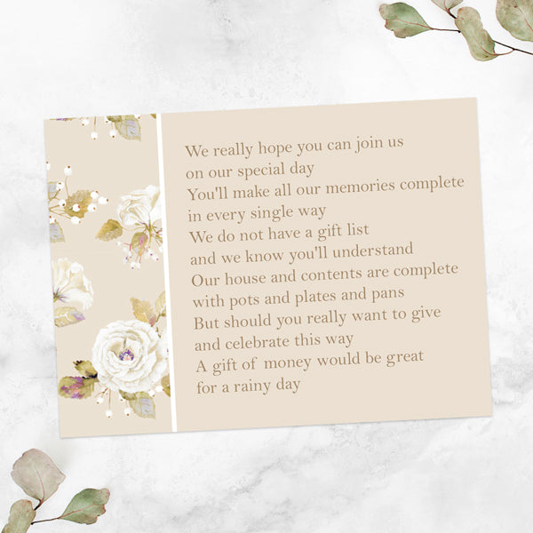 Vintage Cream Roses - Gift Poem Cards - Fast Delivery at Dotty About Paper