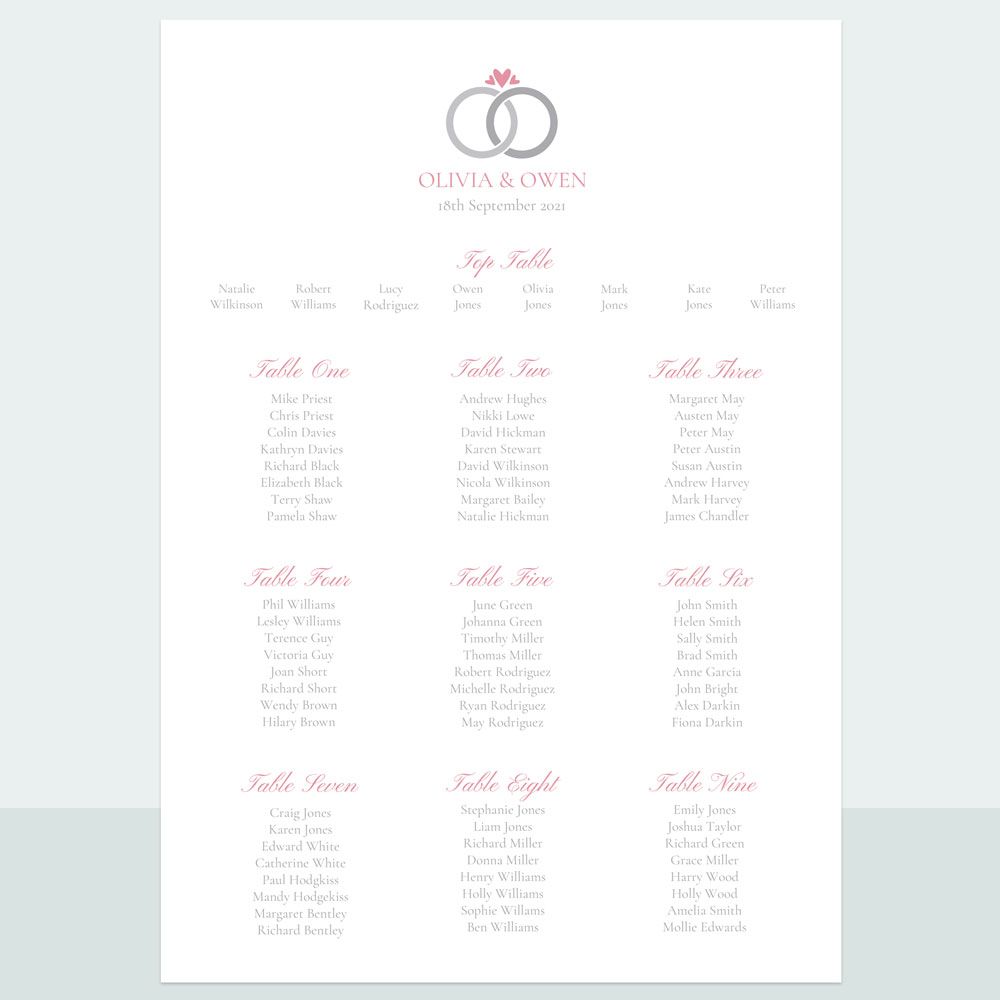 Wedding Rings - Table Plan - Fast Delivery at Dotty About Paper