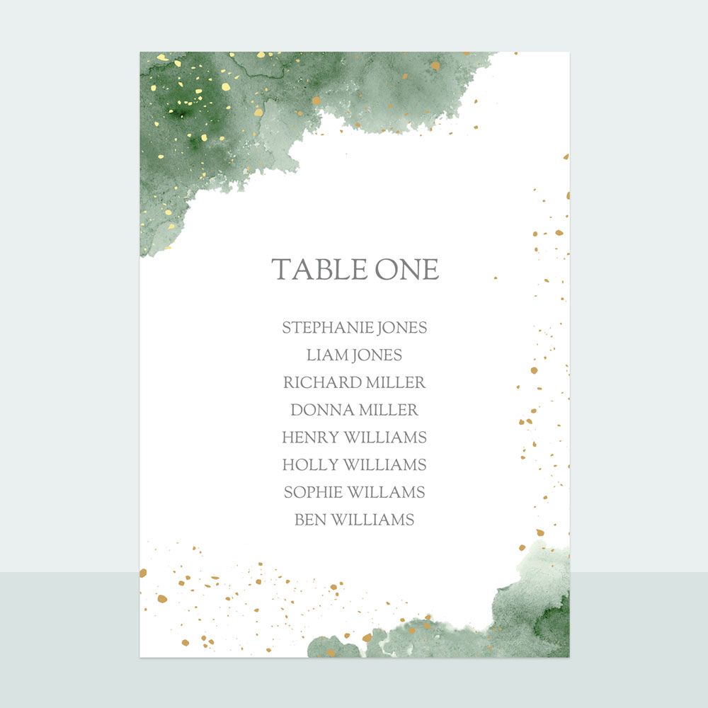 Green Inkwash - Foil Table Planner Cards - Fast Delivery at Dotty About ...