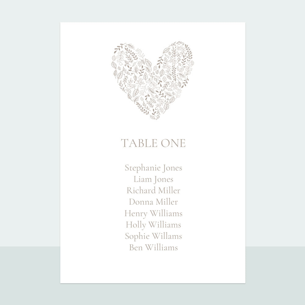 Leaf Heart - Table Planner Cards - Fast Delivery at Dotty About Paper
