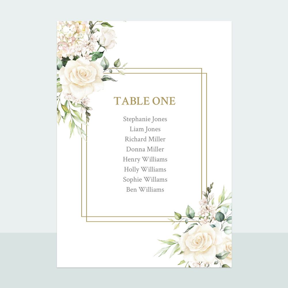 White Roses - Table Planner Cards - Fast Delivery at Dotty About Paper