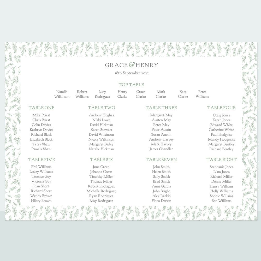 Dainty Leaf Border - Table Plan - Fast Delivery at Dotty About Paper