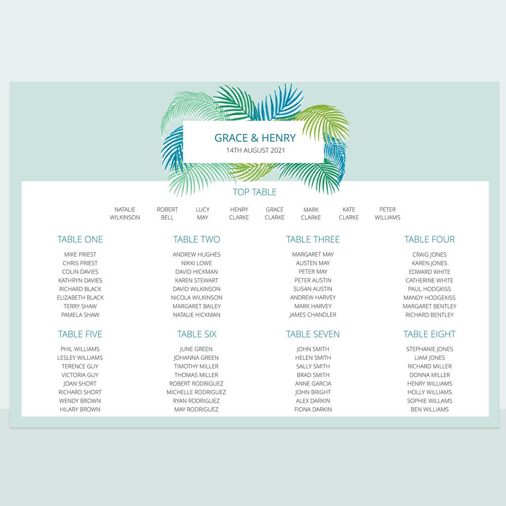 Tropical Fern - Table Plan - Fast Delivery at Dotty About Paper