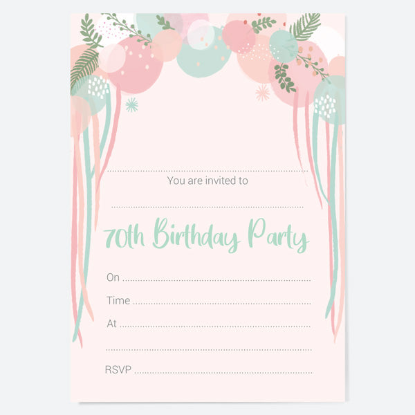 70th Birthday Invitations - Botanical Balloon Arch - Pack of 10 - Fast ...