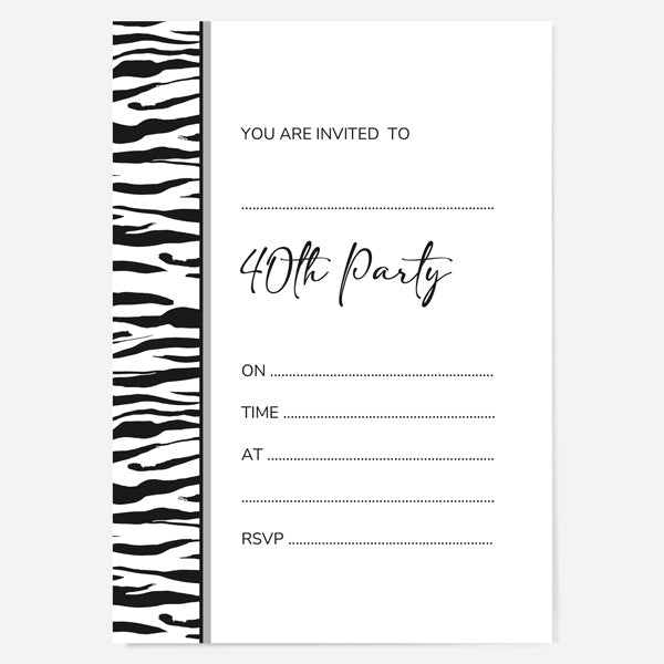 40th Birthday Invitations - Zebra Print Border - Pack of 10 - Fast ...