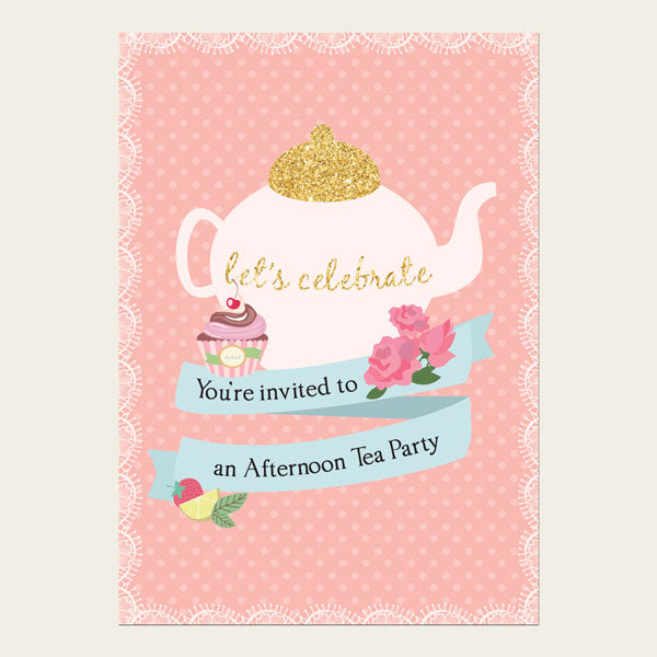 Tea Party Invitations - Teapot and Cupcake - Pack of 10 - Fast Delivery ...