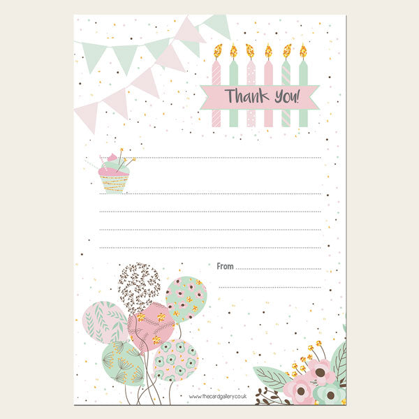 Pretty Pastel Party - Thank You Notelet - Pack of 20 - Fast Delivery at ...