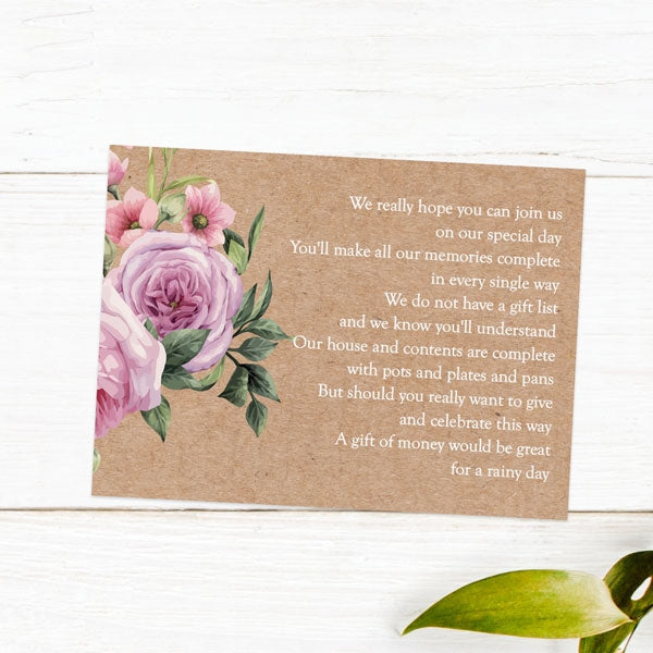 Kraft Vintage Flowers Gift Poem Card - Fast Delivery at Dotty About Paper