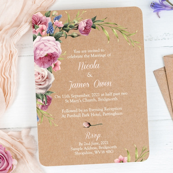Kraft Vintage Flowers Wedding Invitation