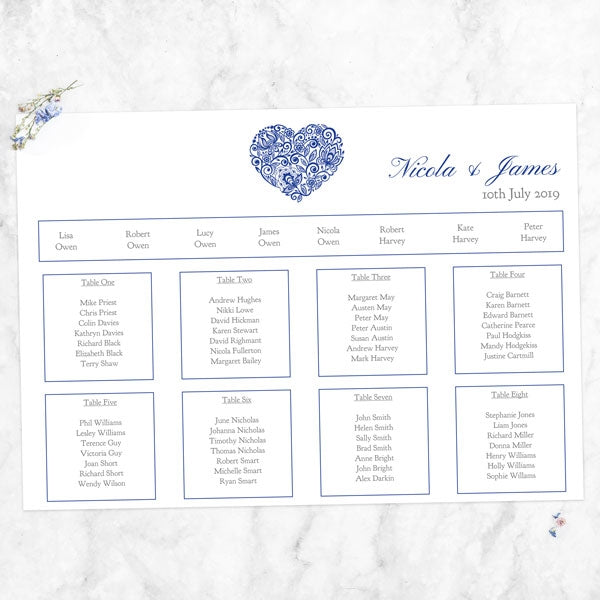Lace Love Heart Table Plan - Fast Delivery at Dotty About Paper