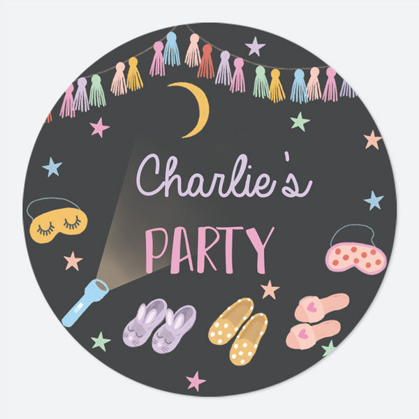 Girls Sleepover - Large Round Personalised Party Stickers - Pack of 12 ...