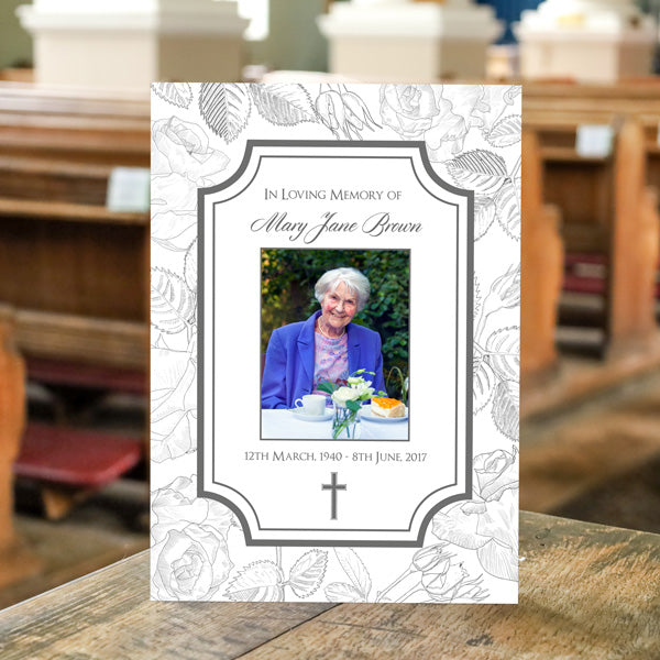 Funeral Memorial Sign - Ornate Roses - Fast Delivery at Dotty About Paper