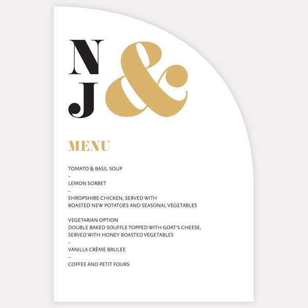 Metallic Ampersand Metallic Wedding Menu - Fast Delivery at Dotty About ...