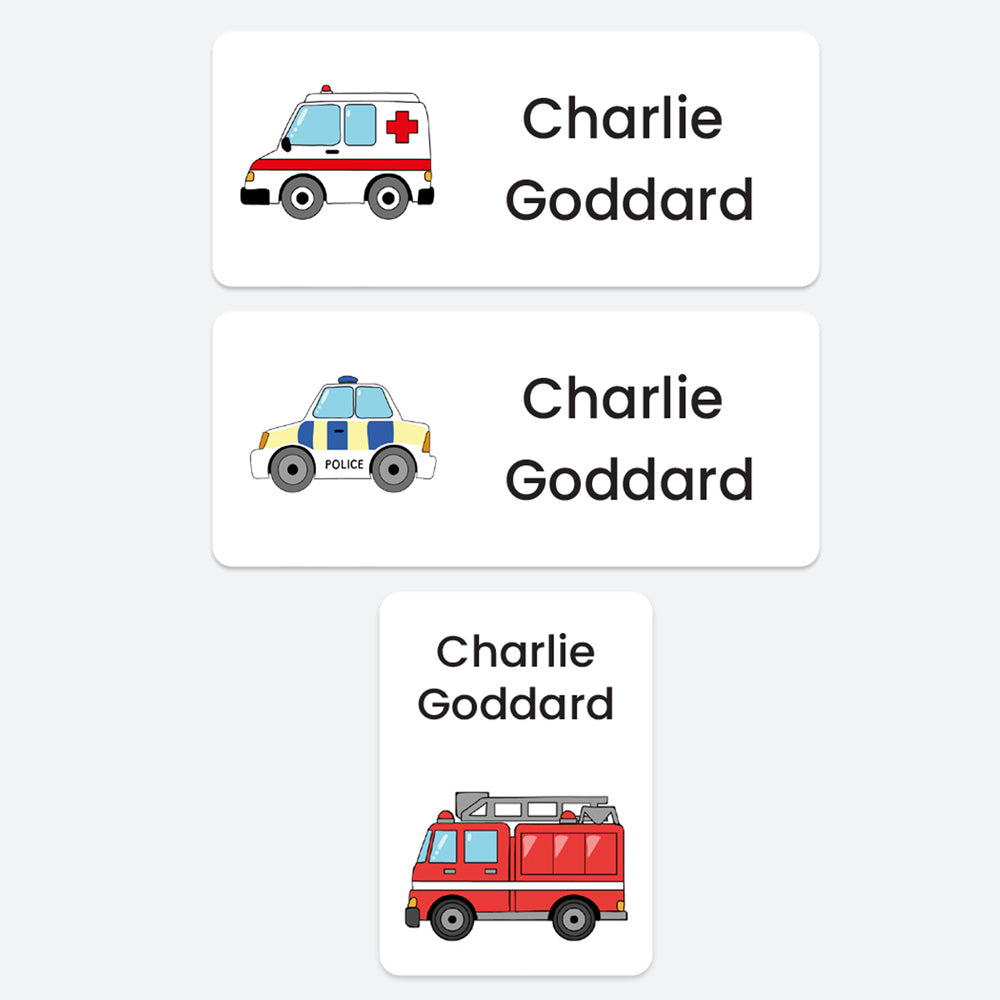 Stick On Waterproof Name Labels - Emergency Vehicles - Pack of 43 ...