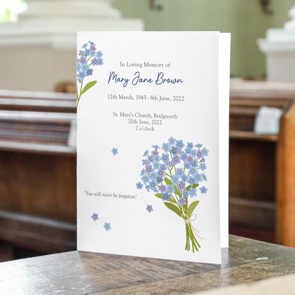 Funeral Order of Service Booklet - Watercolour Forget Me Nots - Fast ...