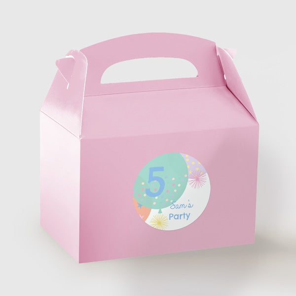 Girls Party Balloons Age 5 - Pink Party Boxes and Round Stickers - Pack ...