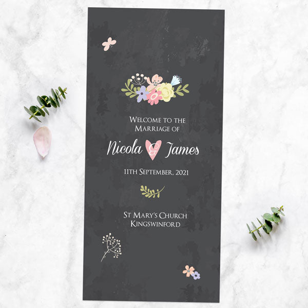 Pastel Chalkboard Flowers Order Of Service Concertina - Fast Delivery ...
