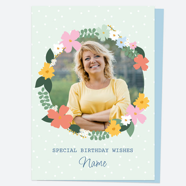 Personalised Birthday Card - Abstract Flowers - Wreath Photo - Fast ...
